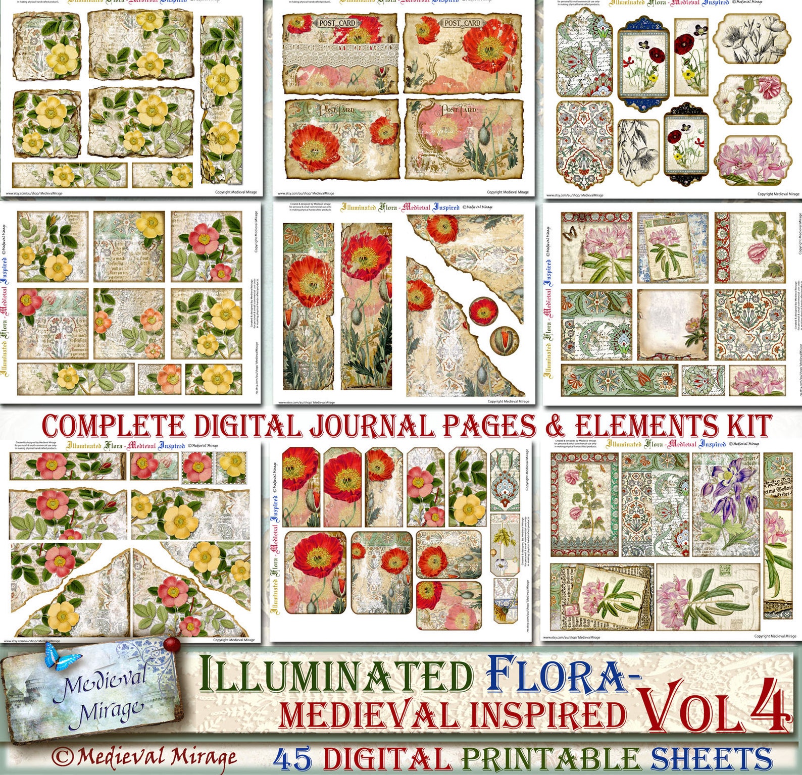 Vol 4- ILLUMINATED FLORA -medieval Inspired. Mega Digital Journal Pages ...
