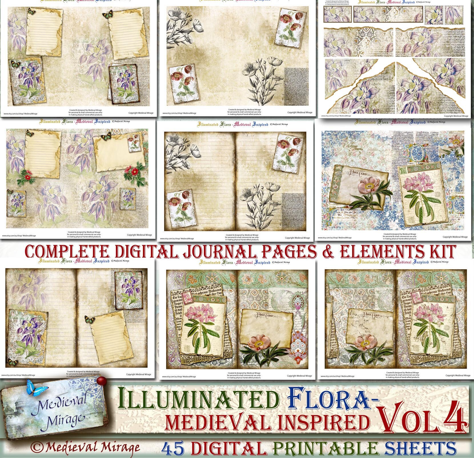 Vol 4- ILLUMINATED FLORA -medieval Inspired. Mega Digital Journal Pages ...