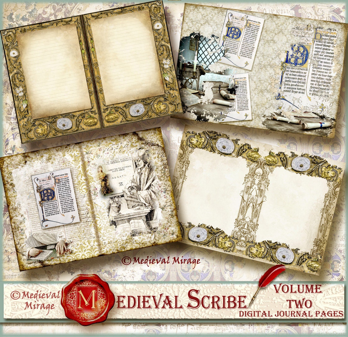 MEDIEVAL SCRIBE Vol 2- Journal Pages/ 5 X 7 Digital Journal Kit ...