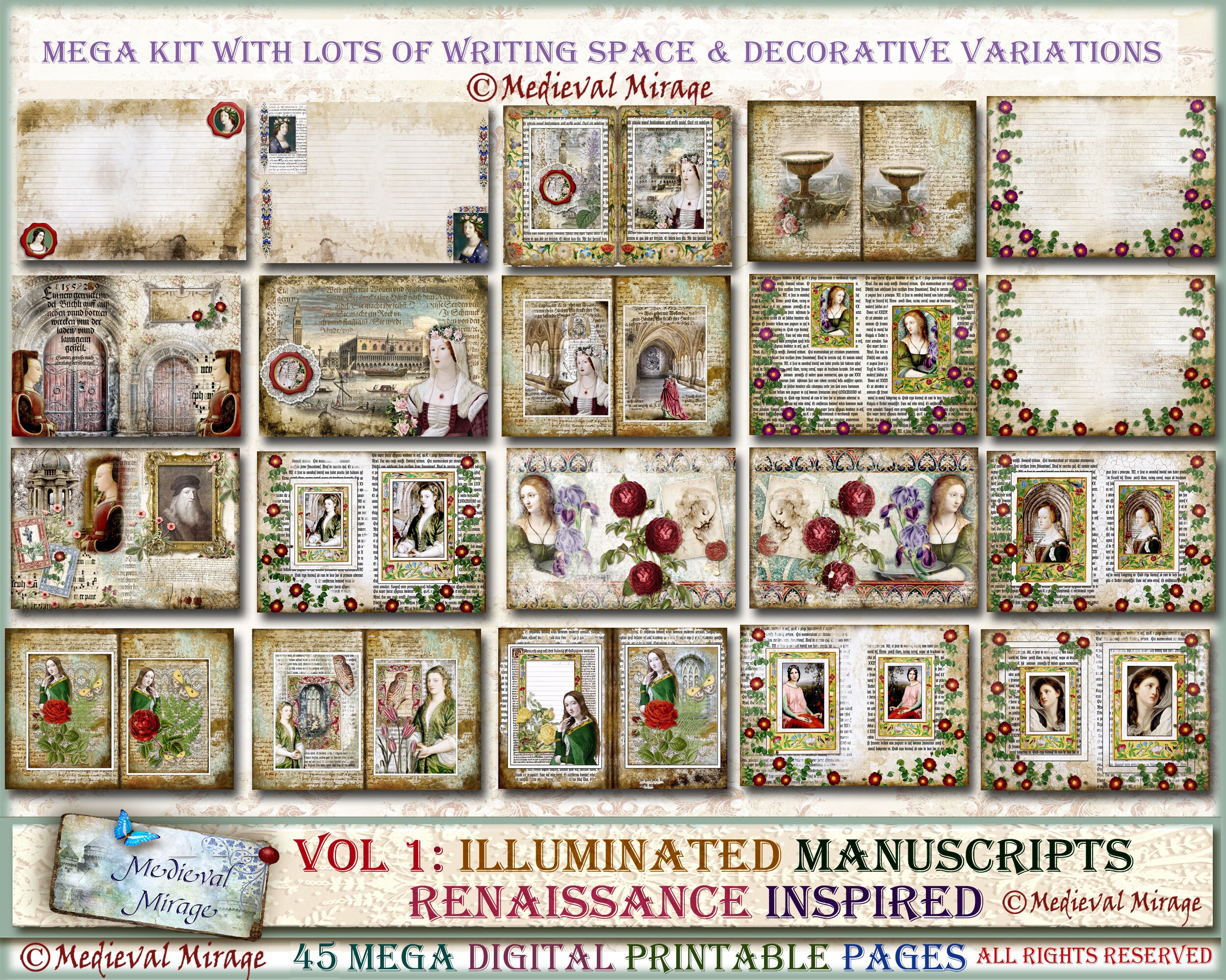 Vol 1: ILLUMINATED MANUSCRIPTS RENAISSANCE Inspired. 45 - Etsy