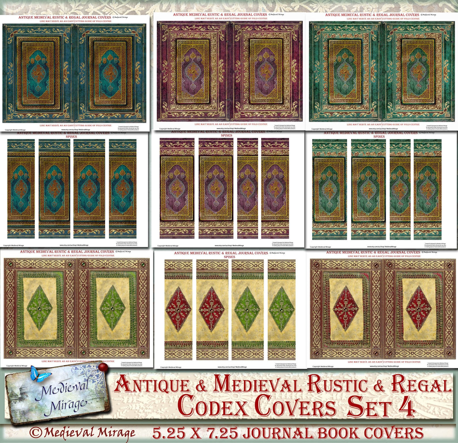 Set 4 Rustic & Regal Antique Medieval Codex Covers. 5.25in X | Etsy