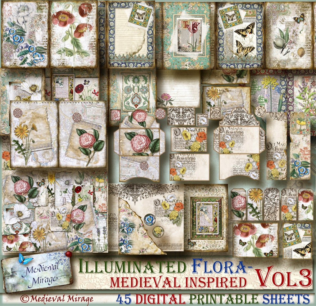 Vol 3- ILLUMINATED FLORA -medieval Inspired. Mega Digital Journal Pages ...