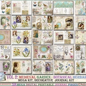 58 Digitals. Vol 2 MEDIEVAL GARDEN: Botanical, Herbarium Junk Journal ...