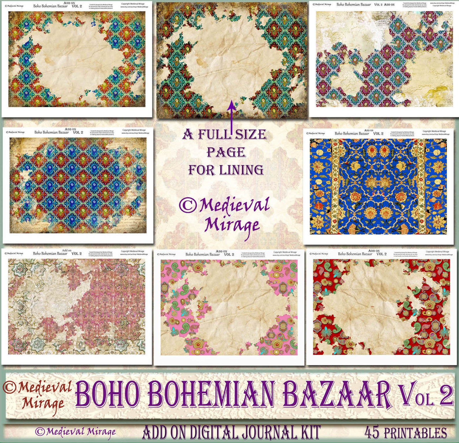 BOHO BOHEMIAN BAZAAR Vol 2- Add on Digital Journal Kit. 45 Printables ...