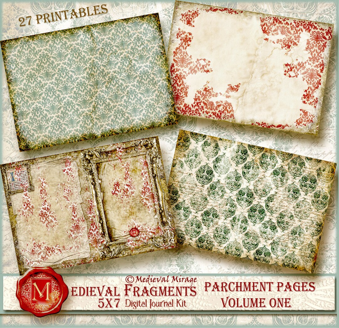 MEDIEVAL FRAGMENTS Vol 1 PARCHMENT Pages/ 5 X 7 Digital Journal Kit ...
