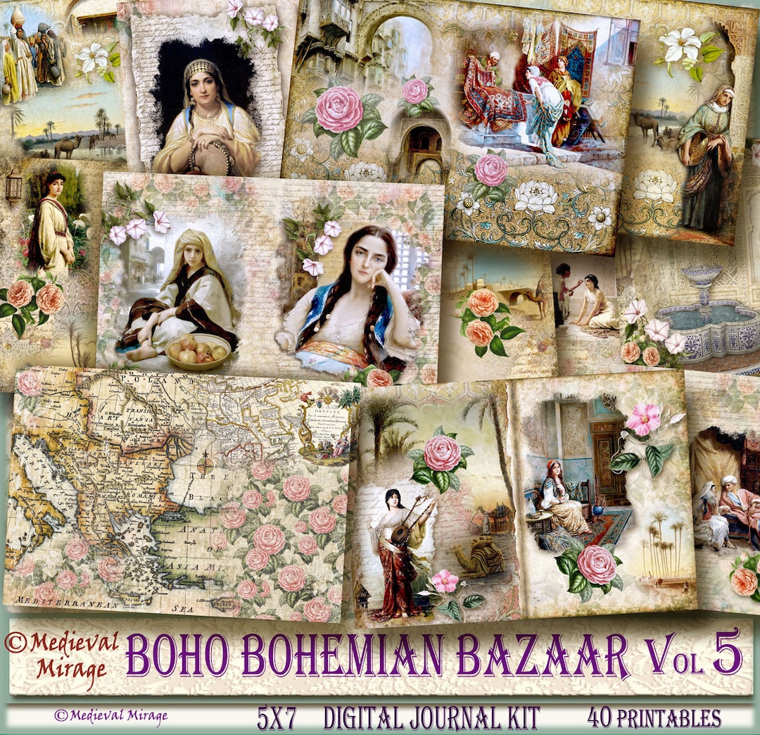 BOHO BOHEMIAN BAZAAR Vol 5-digital Junk Journal Kit. 40 Printables ...