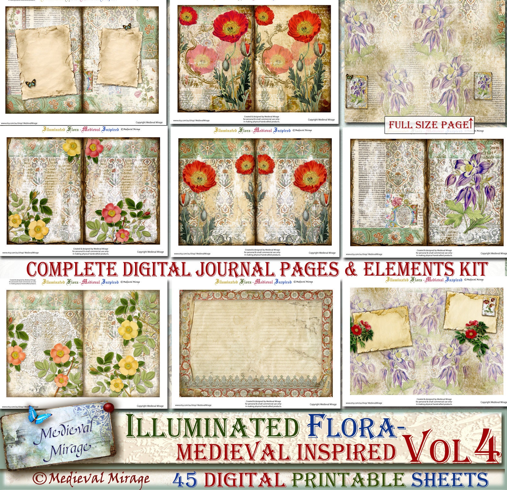 Vol 4- ILLUMINATED FLORA -medieval Inspired. Mega Digital Journal Pages ...