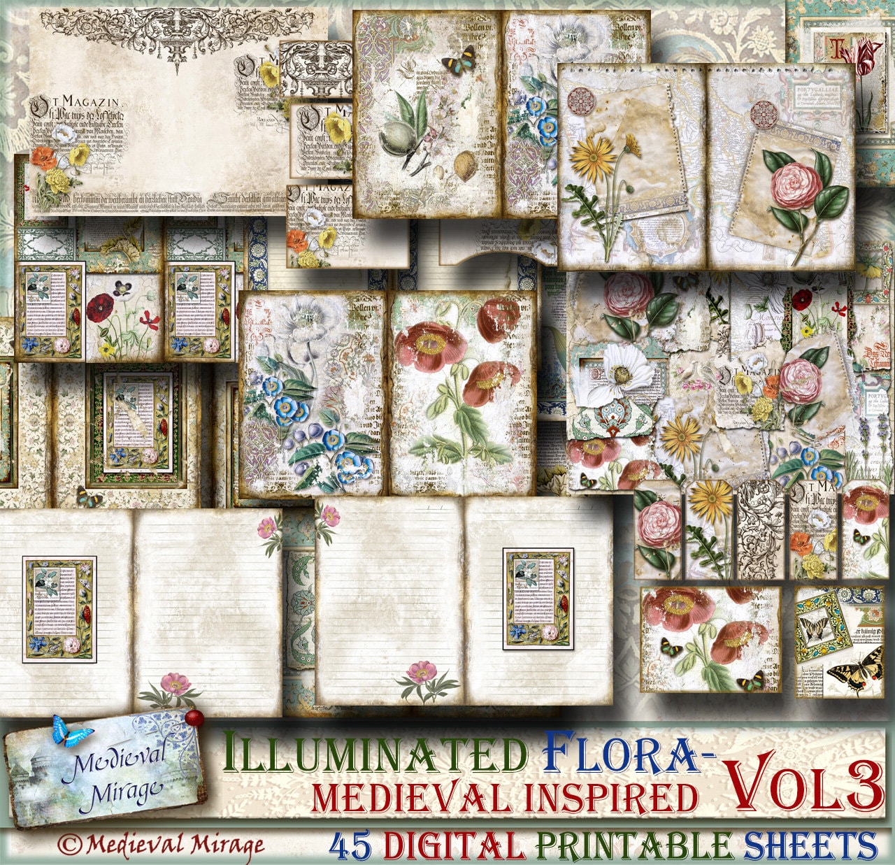 Vol 3- ILLUMINATED FLORA -medieval Inspired. Mega Digital Journal Pages ...