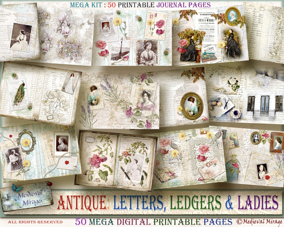 ANTIQUE Letters, Ledgers & Ladies: 50 Digital Journal Decorative ...