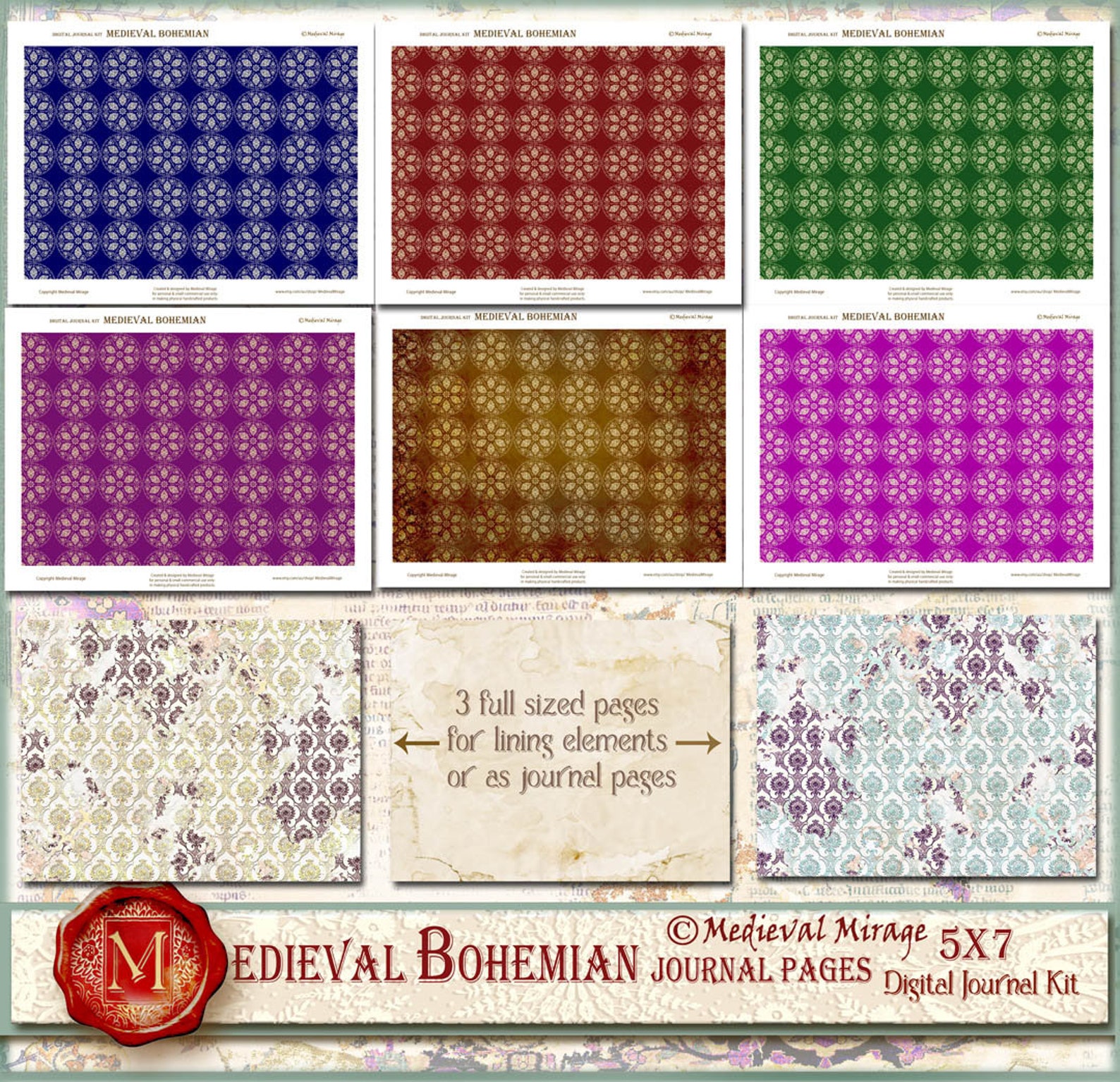 MEDIEVAL BOHEMIAN Journal Pages Digital Junk Journal Kit. Boho, Vintage ...