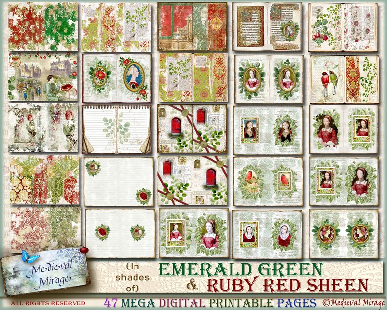 Emerald GREEN & Ruby RED Sheen in Shades Of. 47 Digital - Etsy