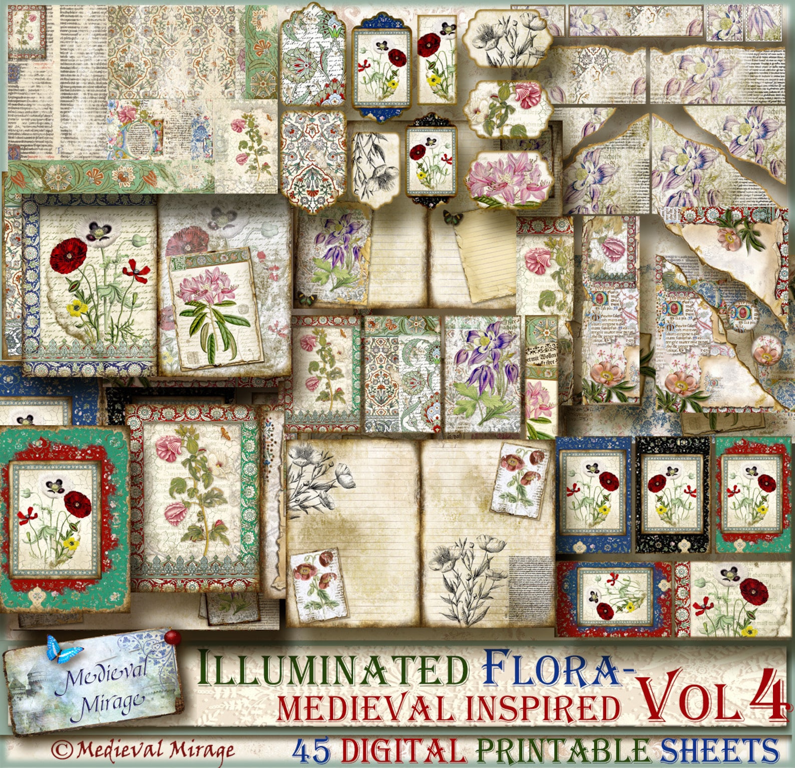 Vol 4- ILLUMINATED FLORA -medieval Inspired. Mega Digital Journal Pages ...