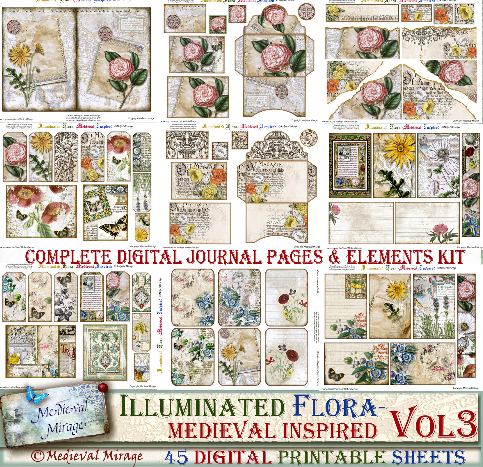 Vol 3- ILLUMINATED FLORA -medieval Inspired. Mega Digital Journal Pages ...
