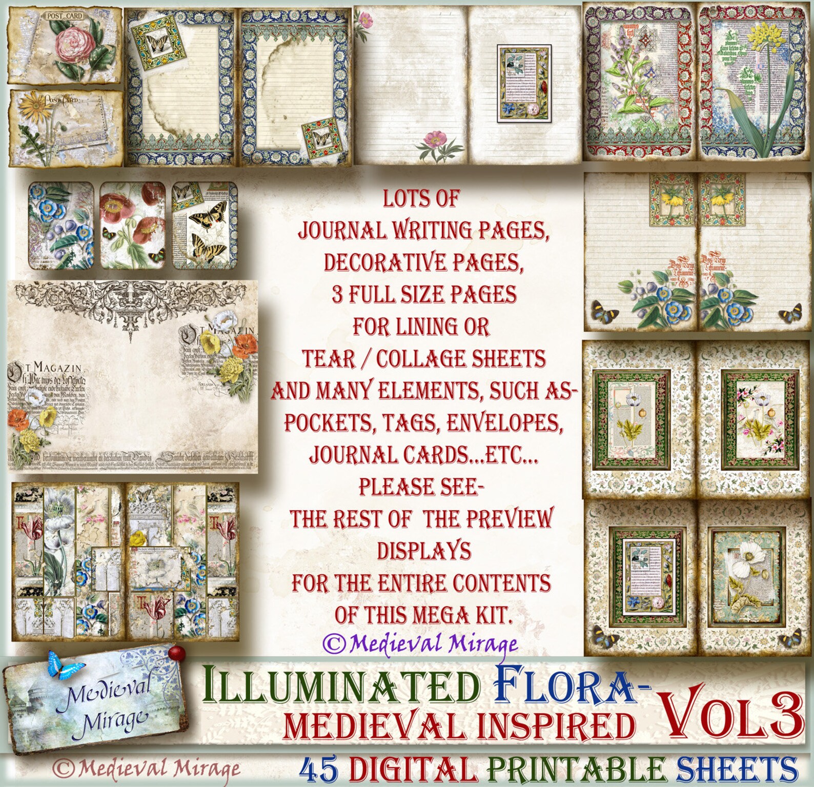 Vol 3- ILLUMINATED FLORA -medieval Inspired. Mega Digital Journal Pages ...