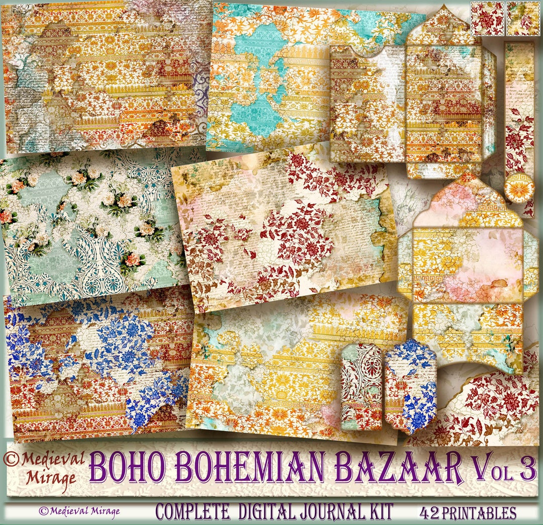 BOHO BOHEMIAN BAZAAR Vol 3-complete Digital Journal Kit & Elements. 42 ...