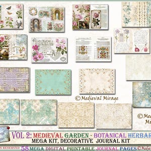 58 Digitals. Vol 2 MEDIEVAL GARDEN: Botanical, Herbarium Junk Journal ...