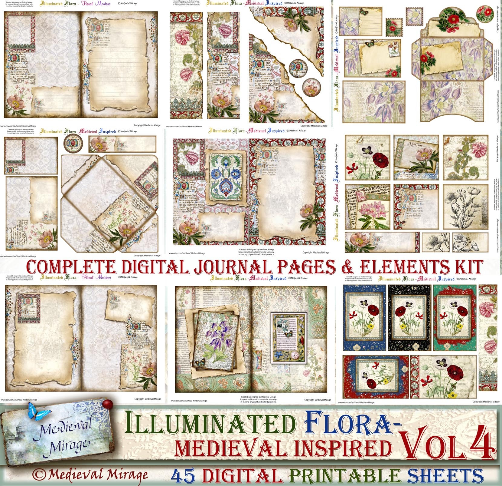 Vol 4- ILLUMINATED FLORA -medieval Inspired. Mega Digital Journal Pages ...