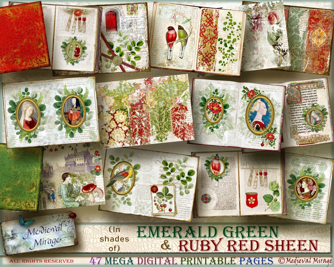 Emerald GREEN & Ruby RED Sheen (in Shades Of). 47 Digital Printable ...