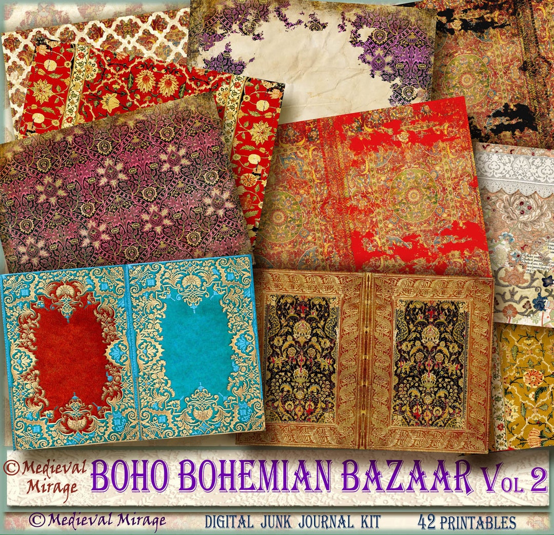 BOHO BOHEMIAN BAZAAR Vol 2 Digital Junk Journal Mega Kit. 42 Printables ...