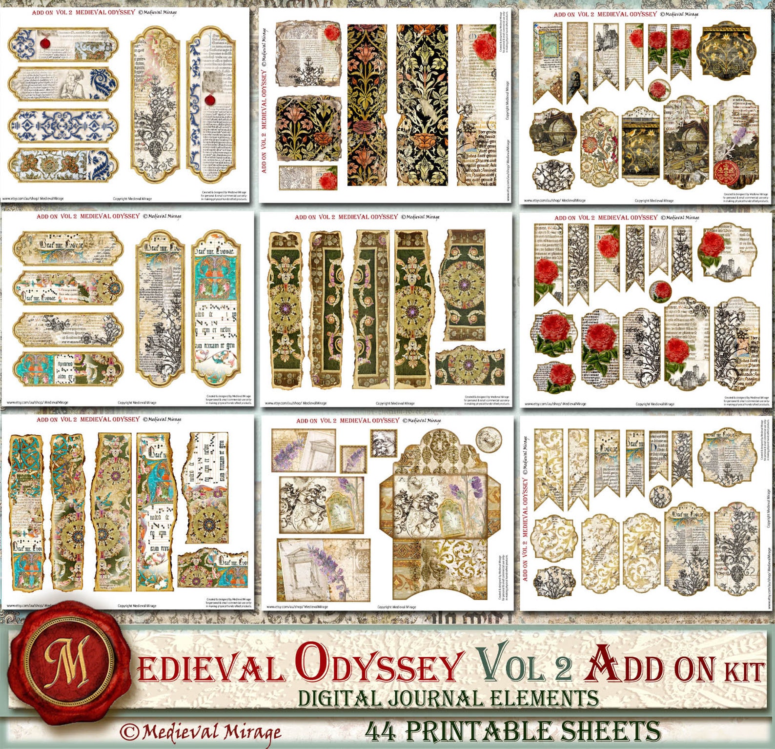 MEDIEVAL ODYSSEY-Vol 2-ADD On Digital Journal Elements Kit. | Etsy
