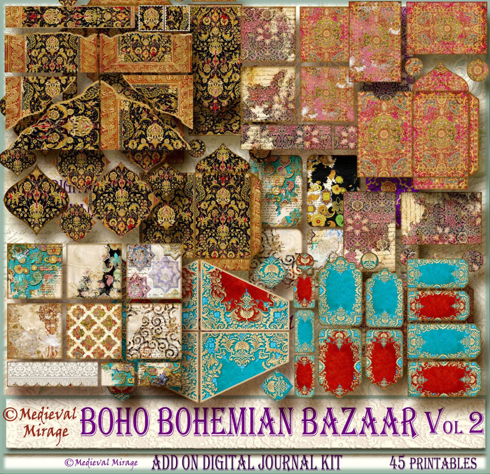 BOHO BOHEMIAN BAZAAR Vol 2- Add on Digital Journal Kit. 45 Printables ...