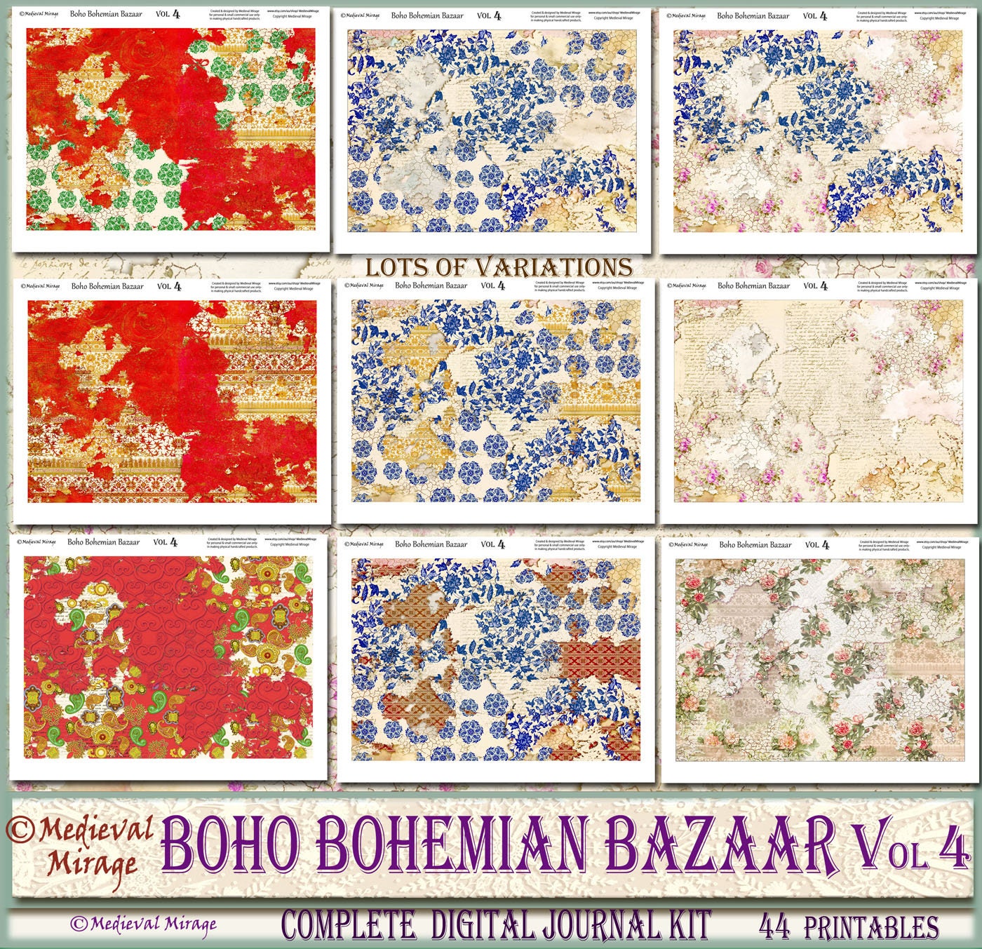 BOHO BOHEMIAN BAZAAR Vol 4-complete Digital Journal Kit & Elements. 44 ...