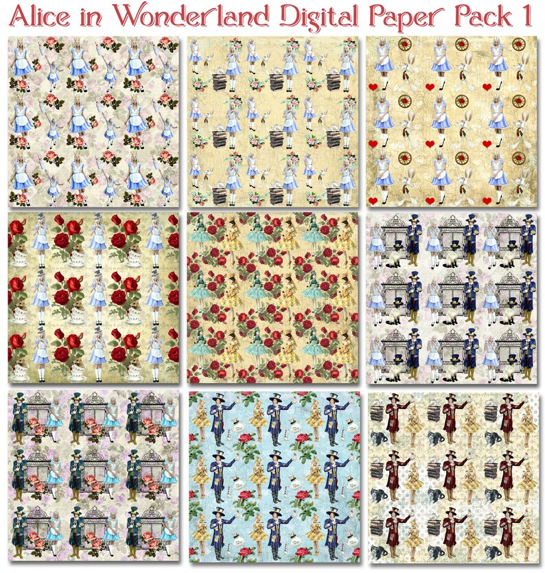 Alice in Wonderland Digital Paper Pack 1 Collection. White - Etsy