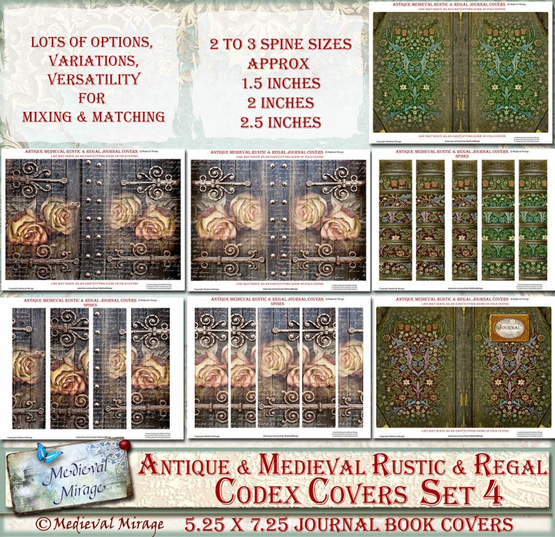 Set 4 Rustic & Regal Antique Medieval Codex Covers. 5.25in x | Etsy