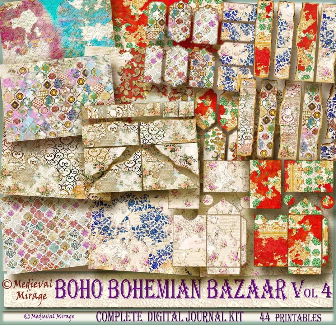 BOHO BOHEMIAN BAZAAR Vol 4-complete Digital Journal Kit & Elements. 44 ...