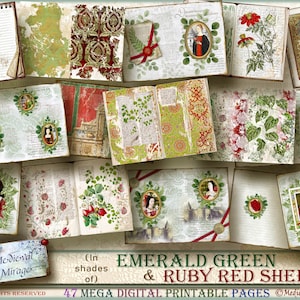 Emerald GREEN & Ruby RED Sheen (in Shades Of). 47 Digital Printable ...