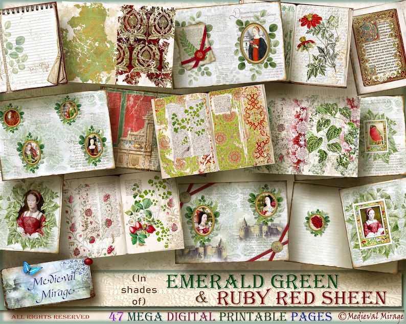 Emerald GREEN & Ruby RED Sheen in Shades Of. 47 Digital - Etsy