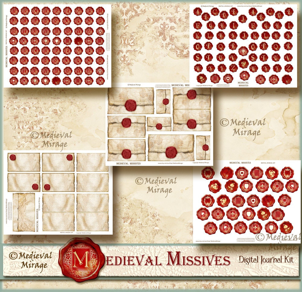MEDIEVAL MISSIVES Digital Journal Kit. Printable Wax Seals. Parchment ...