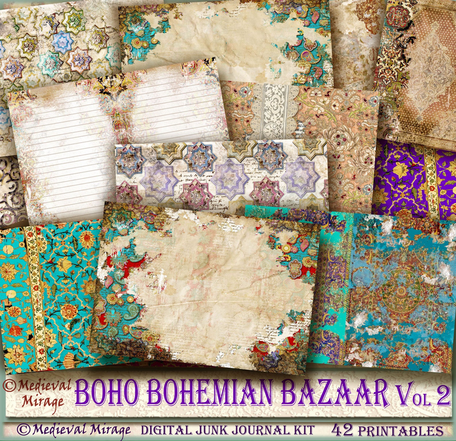 BOHO Boho BAZAAR Vol 2 Digital Junk Journal Mega Kit. 42 Imprimables ...