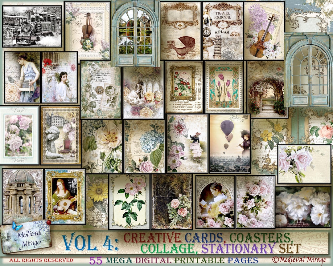 Vol 4 Creative Cards, Coasters, Collage & Stationary Set. Travel Themed ...