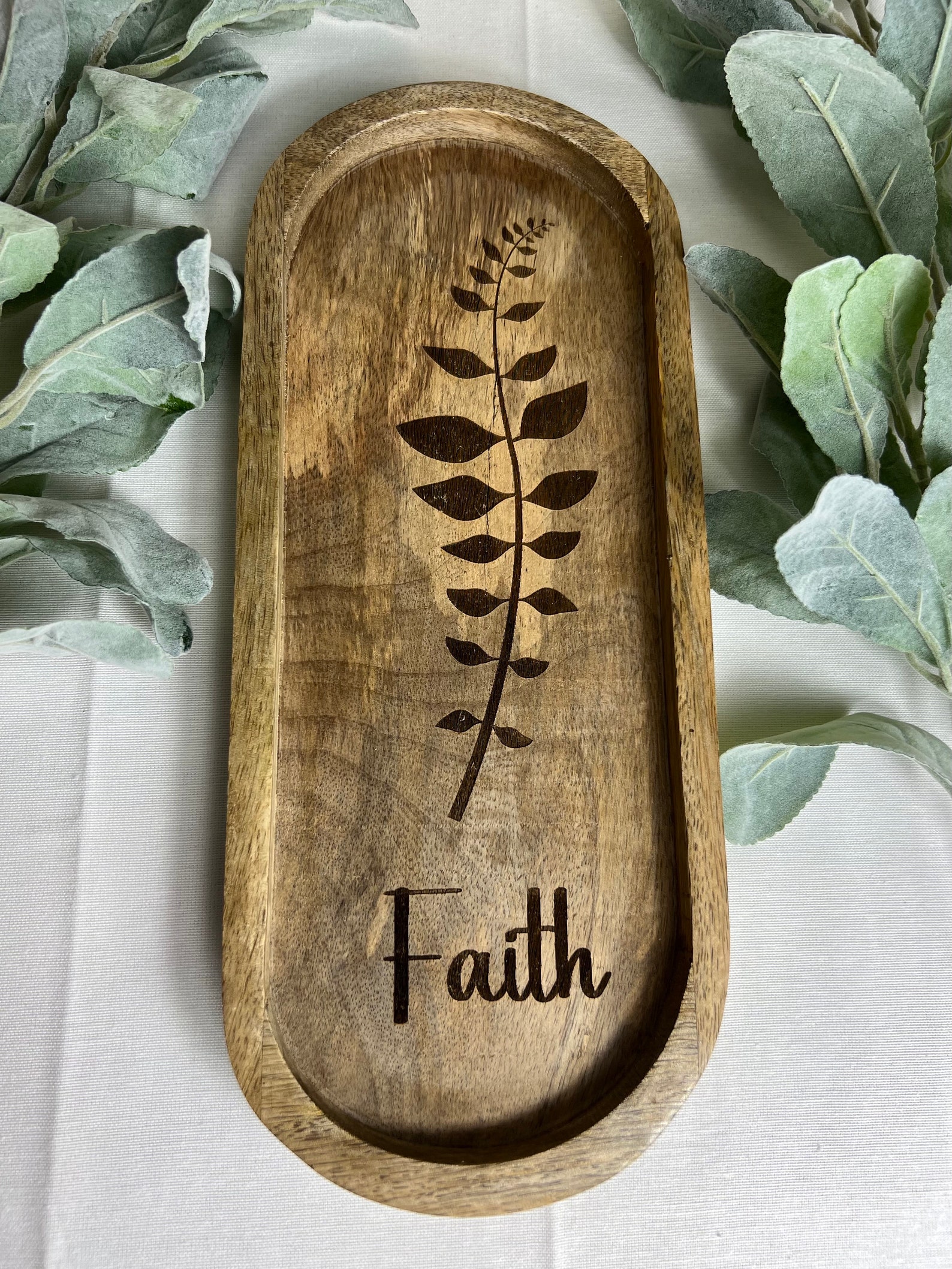 Faith Wood Laser Engraved Fern Tray, Birthday, Housewarming, Plant ...