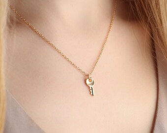 Gold key necklace | Etsy