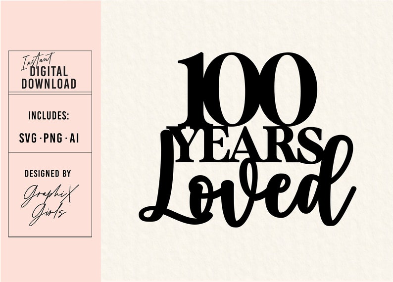 100 años amado DIY Cake Topper SVG Descargar / 100 Cumpleaños Topper ...