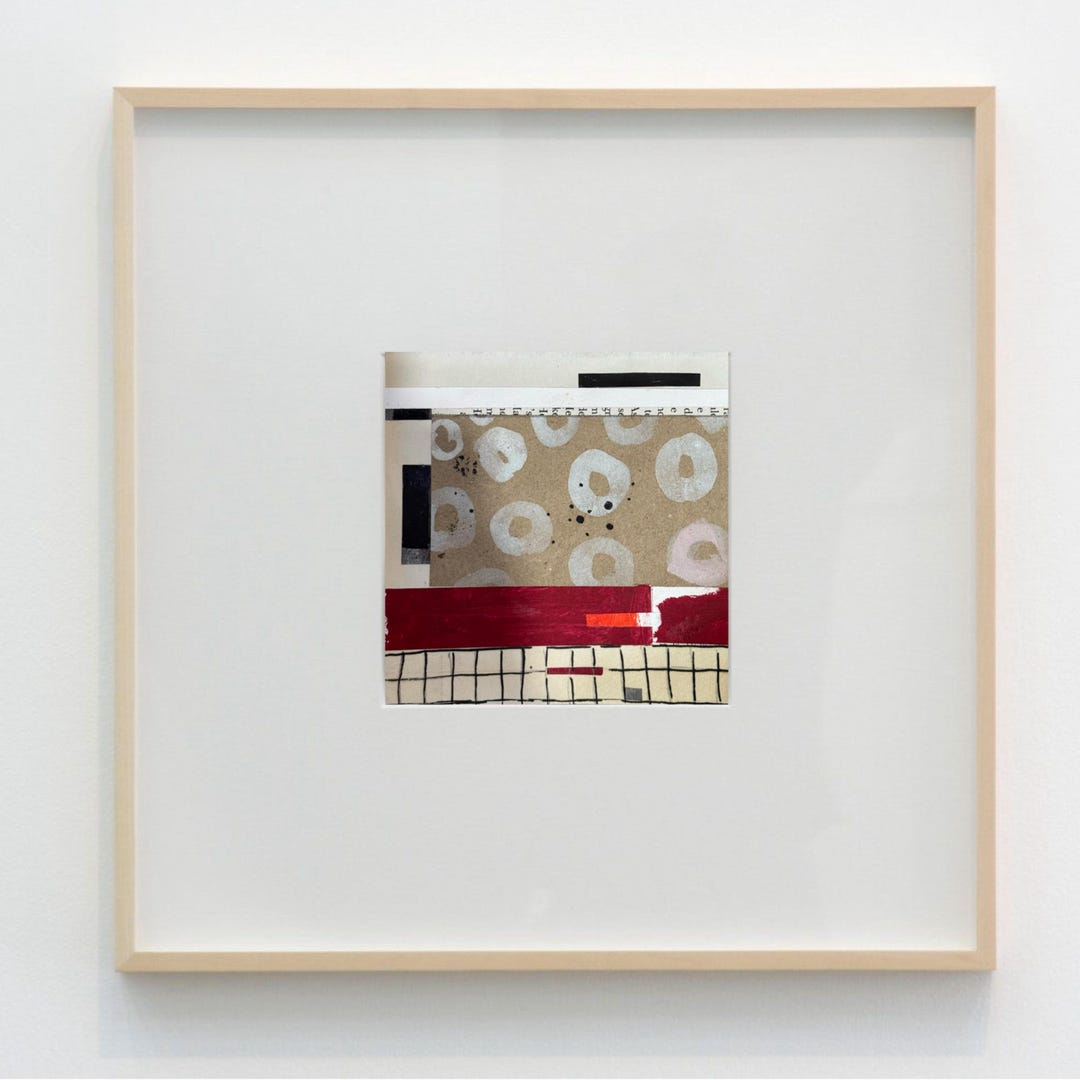 Original Small Deep Red Neutral Abstract Collage Painting, Modern ...