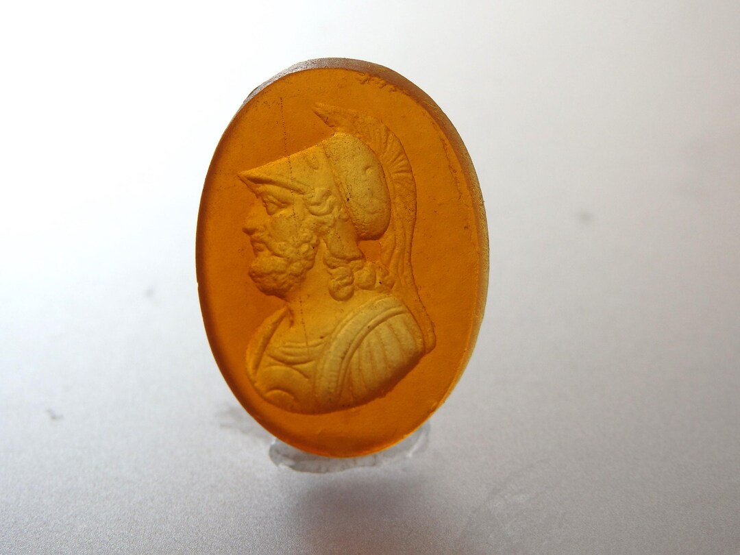 MARS GOD of WAR Honey Amber Venetian Glass Intaglio, Oval ~ 27mmx19mm ...