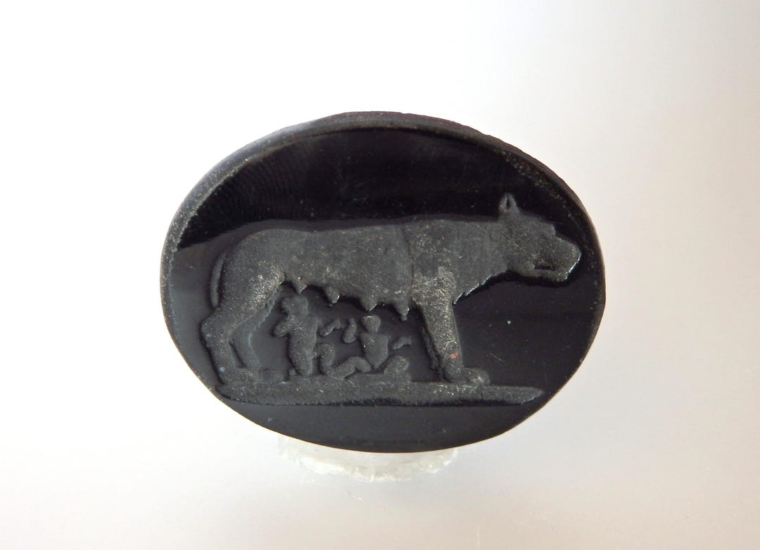 ROMULUS, REMUS and WOLF Black Venetian Glass Intaglio, Oval ~ 29mmx24mm ...