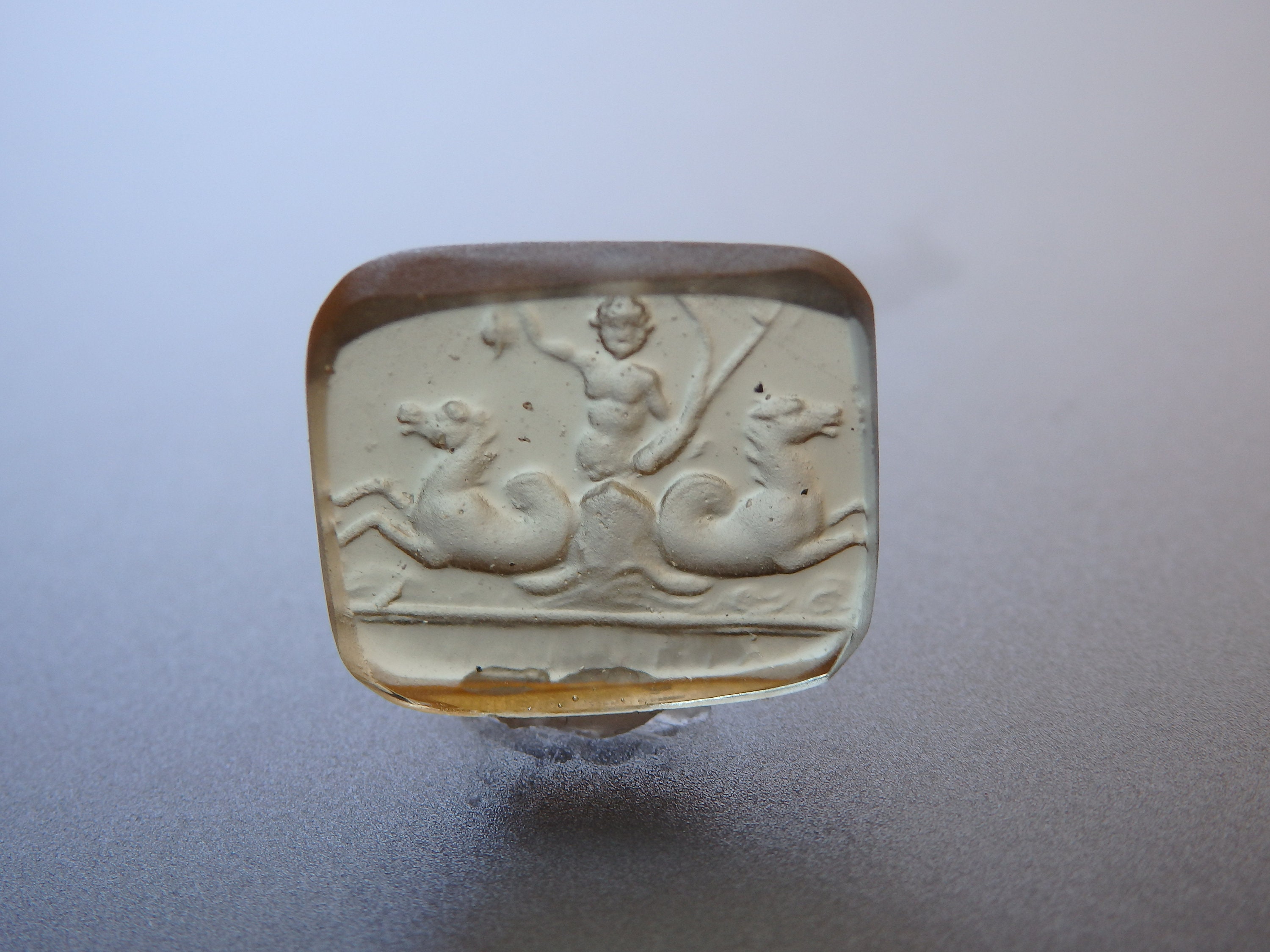 NEPTUNE POSEIDON Light Amber Venetian Glass Intaglio - Etsy