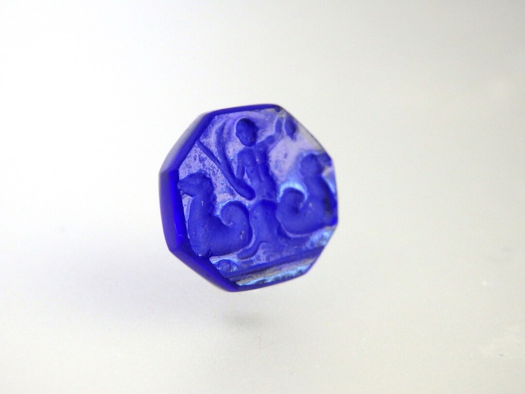 NEPTUNE POSEIDON Cobalt Blue Venetian Glass Intaglio, Octagonal ...
