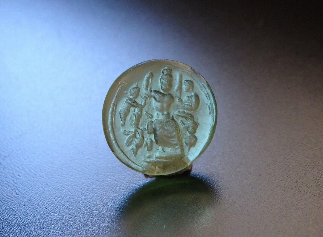 ZEUS or JUPITER Lime Green Venetian Glass Intaglio, Round ~ 15mm ...