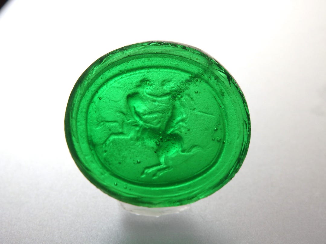 MAENAD & CENTAUR (marked) Green Venetian Glass Cameo, Oval ~ 30mmx28mm ...