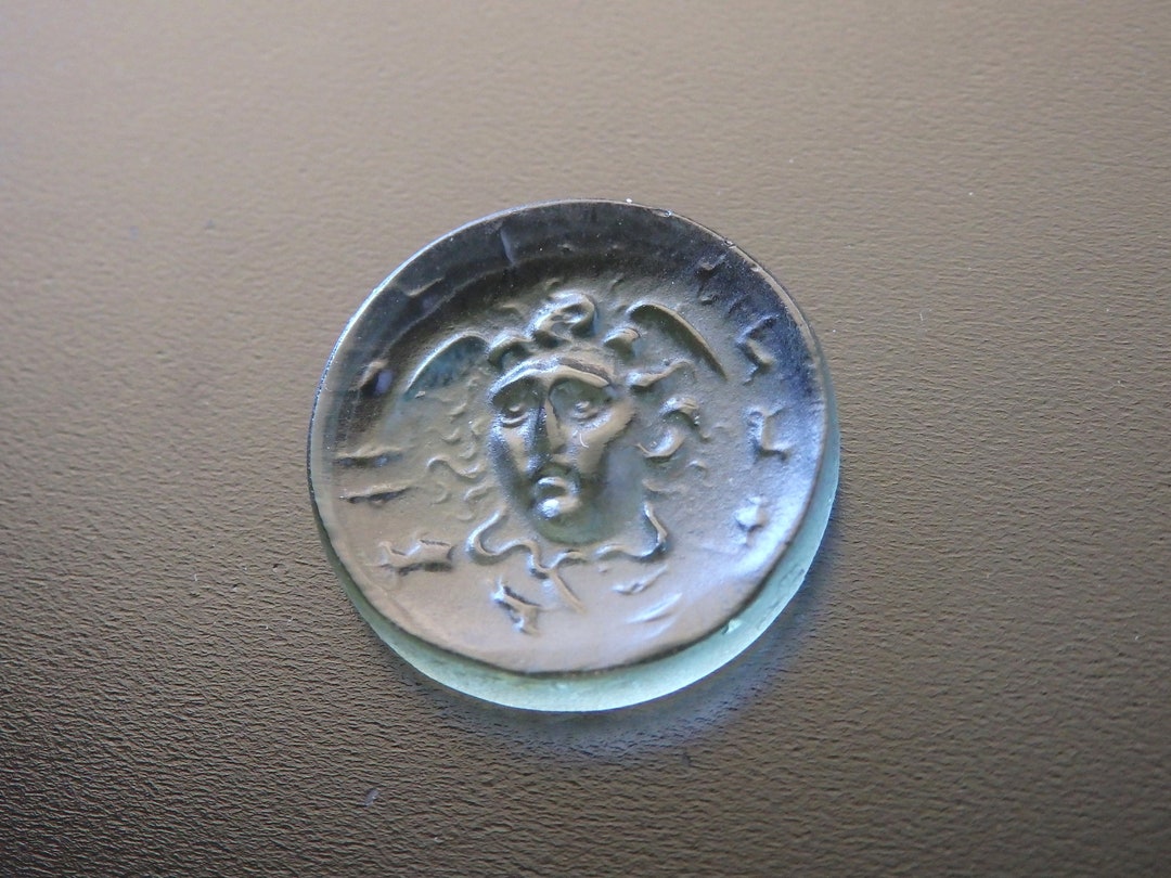MEDUSA Greek GORGON Smoky Grey Venetian Glass Cameo Round - Etsy