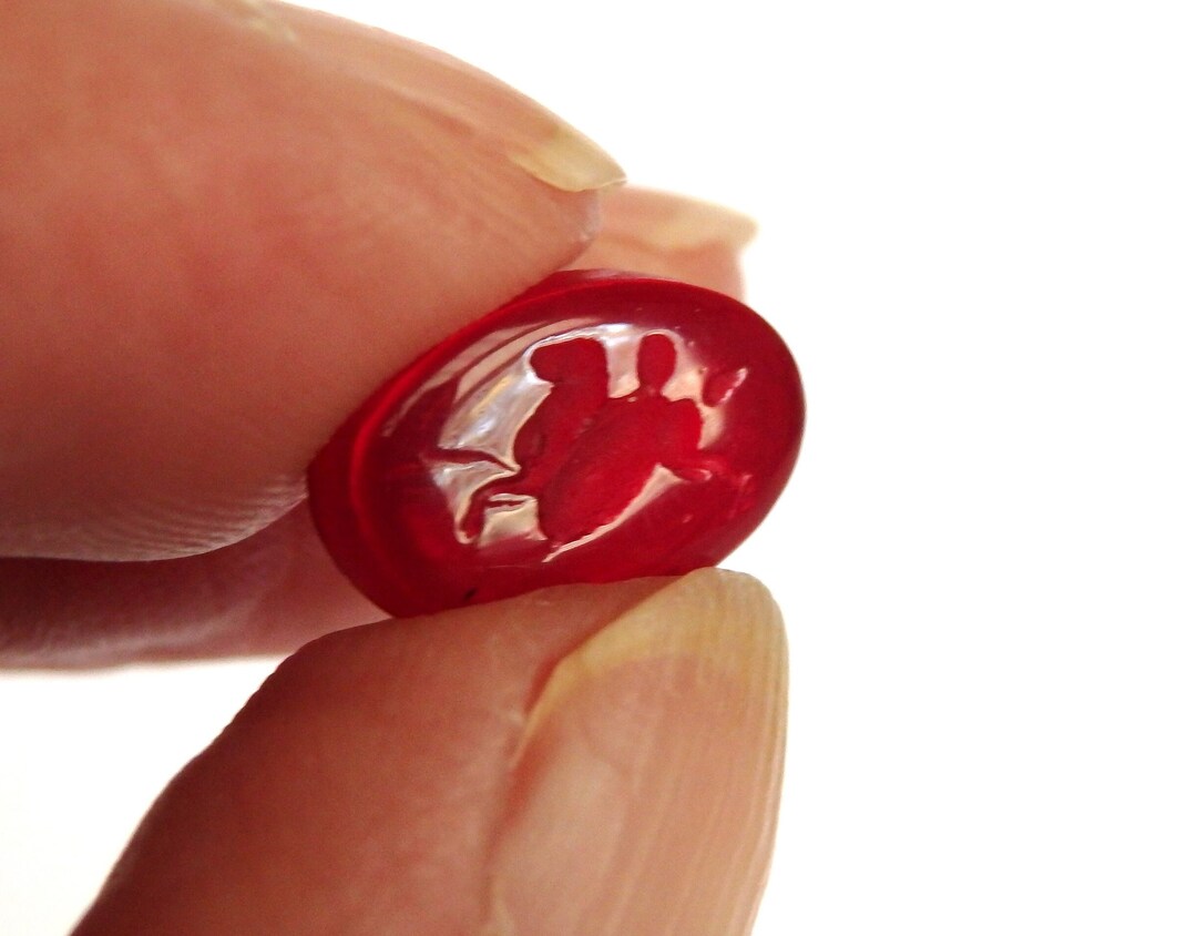 BELLEROPHON and PEGASUS Deep Red Venetian Glass Intaglio, Oval ...