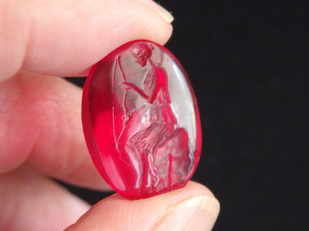 DIANA GODDESS of the HUNT Ruby Red Venetian Glass Intaglio, Oval ...