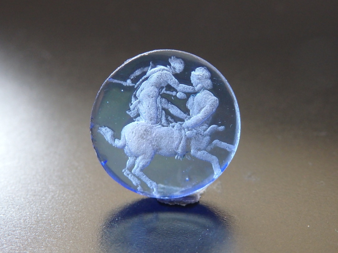MAENAD & CENTAUR Baby Blue Venetian Glass Intaglio, Round ~ 18mm ...