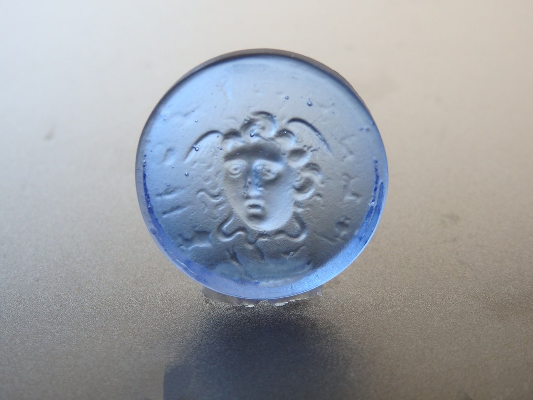 MEDUSA Greek GORGON Baby Blue Venetian Glass Cameo, Round ~ 20mm ...