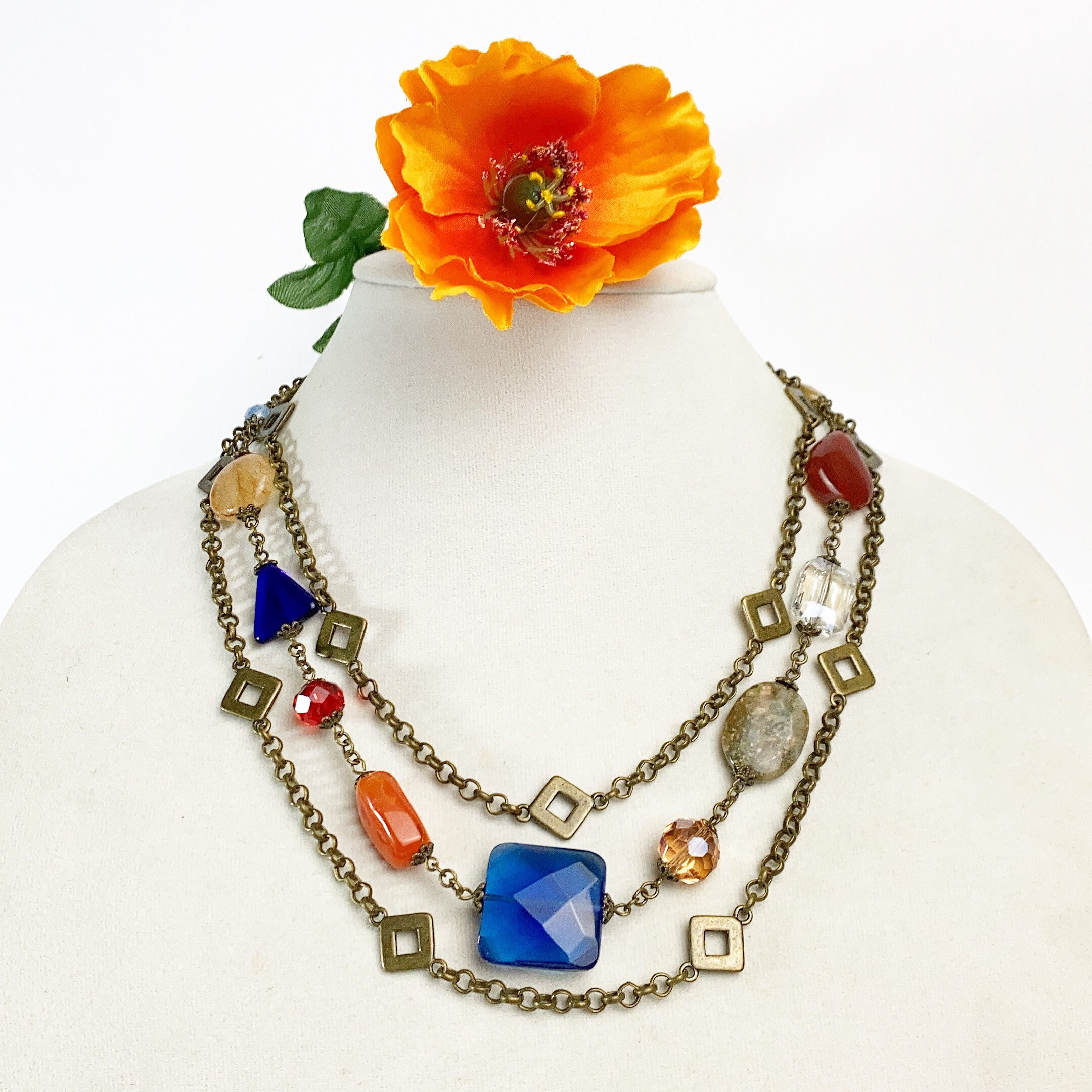 Multi Stone Necklace, Layered Necklace, Semi Precious Stones, Statement ...